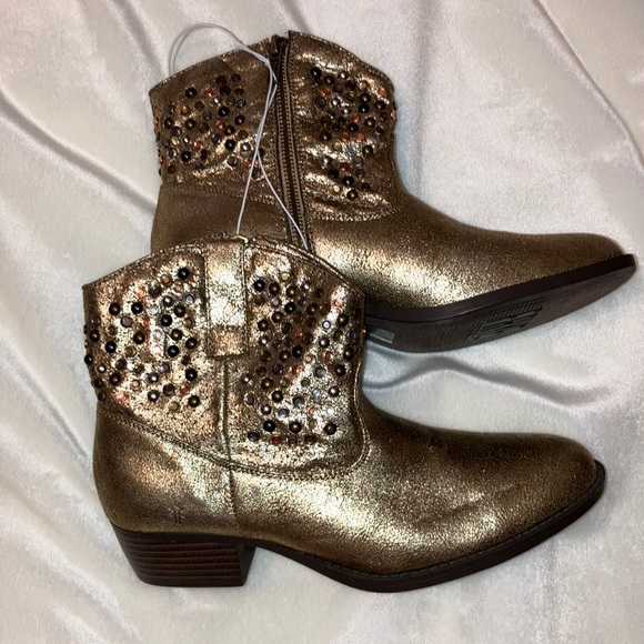 Frye | Shoes | Nwt Frye Deborah Studded Gold Metallic Leather Jeweled ...